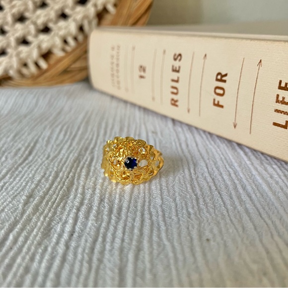 Vintage | Jewelry | Gold Dome Filigree Blue Stone Pinkie Ring Sunnie ...